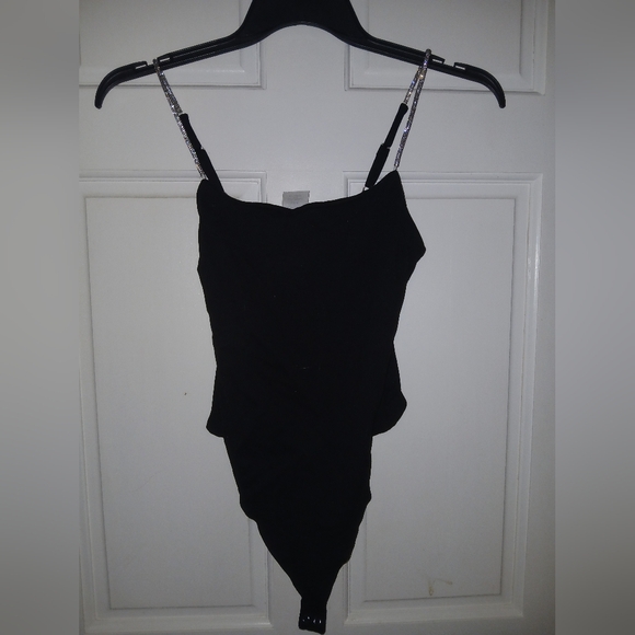Tops | Black Bedazzled Body Suit | Poshmark